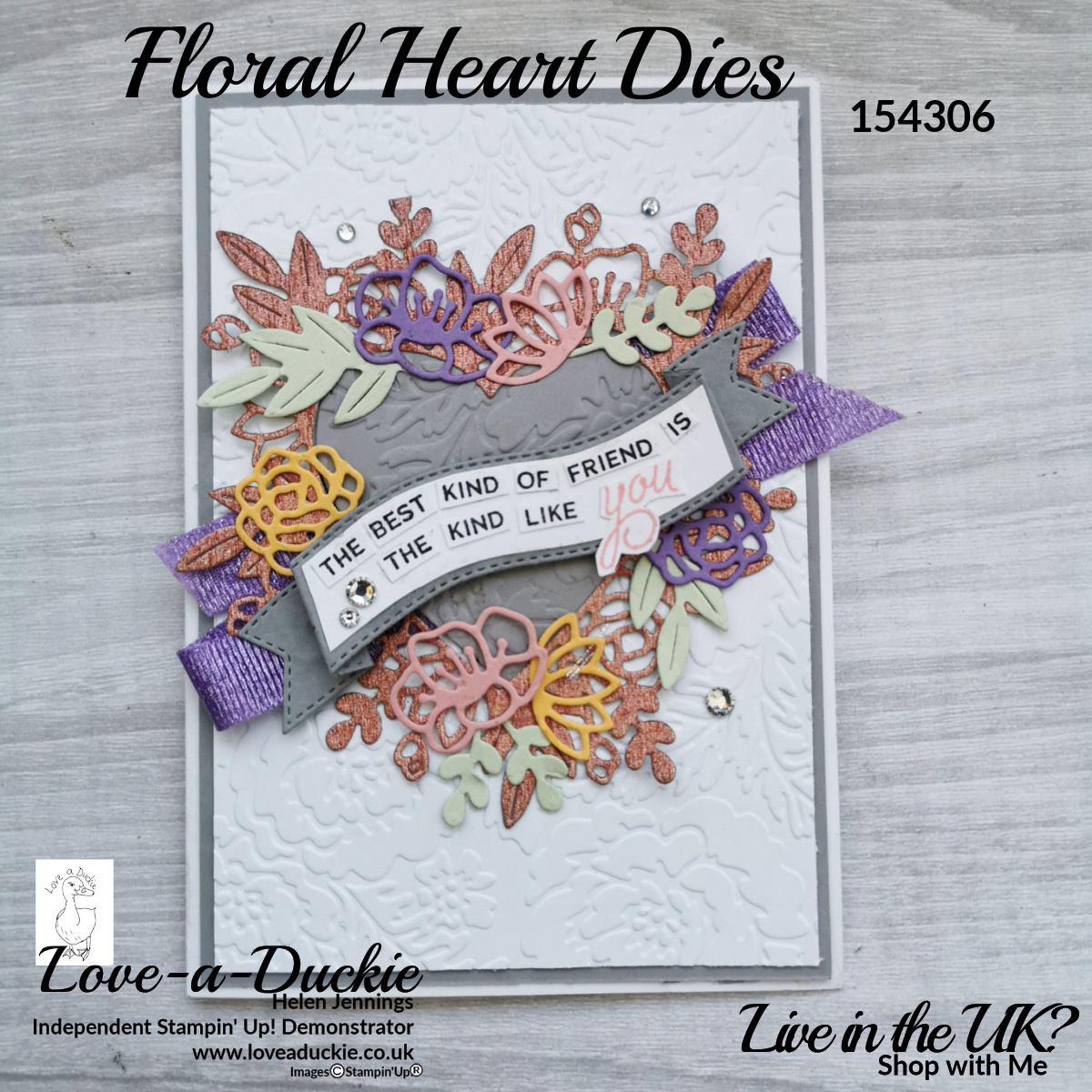 Floral Heart Friendship Card - Love A Duckie